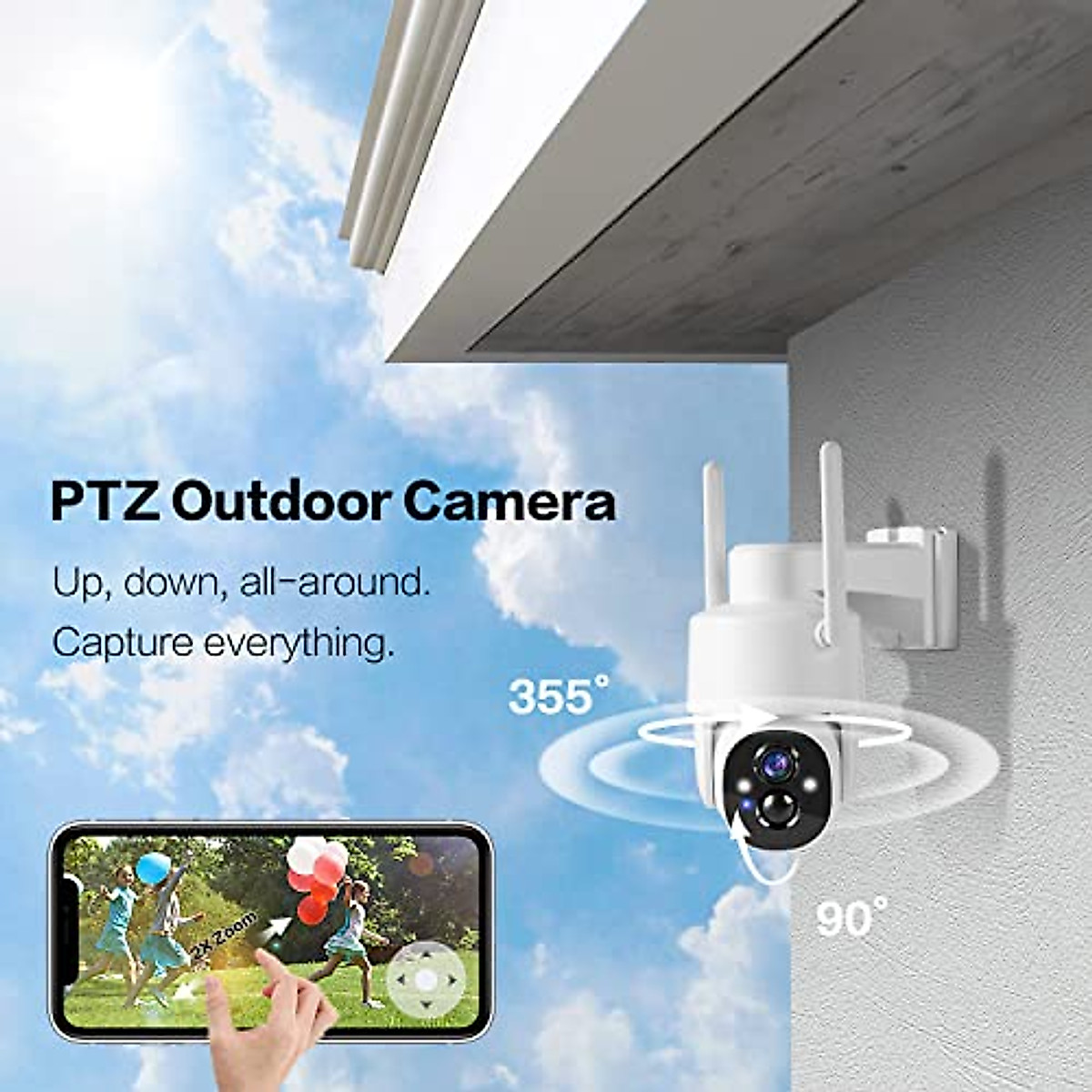 GMK Security Cameras Wireless Outdoor, 2K Pan-Tilt 360° View Battery Powered 2-Way Talk Outdoor Camera Wireless 3MP PTZ WiFi Surveillance Cam Cloud/SD Storage Color Night Vision Spotlight/Siren