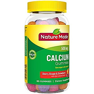 Nature Made Calcium Gummies 500 mg Per Serving with Vitamin D3, Dietary Supplement for Bone Support, 80 Gummies, 40 Day Supply