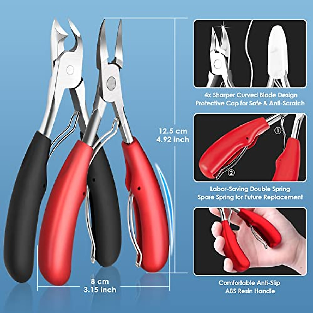 8 PCS Toenail Clippers Kit for Thick or Ingrown Nails, Professional Heavy Duty Ingrown and Thick Toenail Clippers, Sharp Stainless Steel Nail Cutter Set Toenail Pedicure Treatment Tool for Elderly