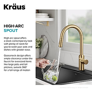 KRAUS Oletto Touchless Sensor Pull-Down Single Handle Kitchen Faucet in Brushed Brass, KSF-2830BB