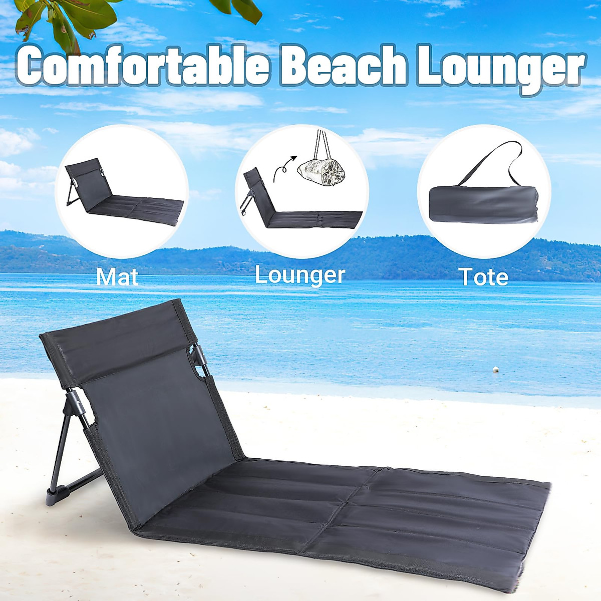 Portable Beach Mat Lounge Chair, Folding Lounge Chairs for Adults, Ideal Tanning Mat for Sunbathing, Beach Lounger for Patio Lightweight Camping Chairs