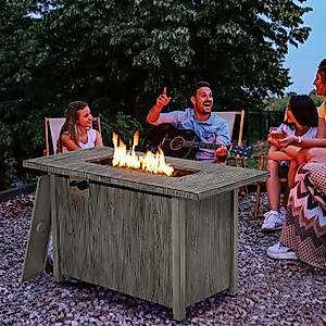 Giantex Outdoor Fire Pit Table - 43 Inch Propane Fire Pit, 50,000 BTU Gas Fire Table with Removable Metal Lid, Hideaway Tank Storage, Waterproof Cover, Lava Rocks, CSA Certificated Patio Firepit, Gray