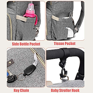 Loodial Diaper Bag Backpack with USB Charging Port for Bottle Warmer, Multifunction Travel Back Pack Maternity Baby Nappy Bags, Large Capacity, Waterproof and Stylish, Grey-Pink