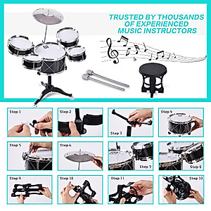 SZJYMY Children's Jazz Drum Set Percussion Children's Musical Instrument Set Education Stimulates Children's Creativity Suitable for 3-4 year old boys and girls (Black)