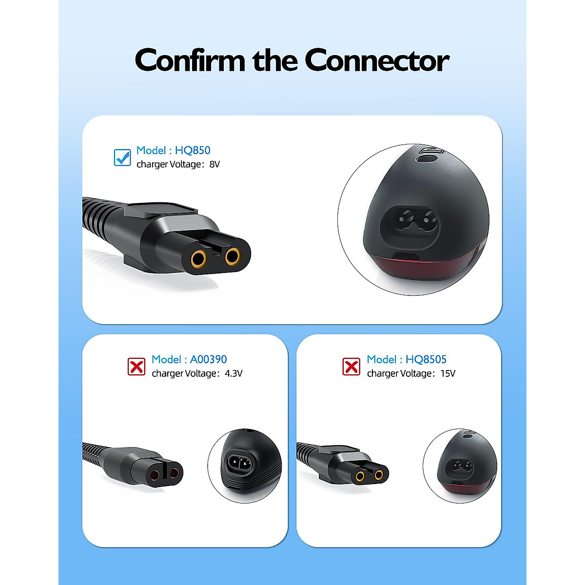 8V Power-Cord Fit for Philips-HQ850, Philips-QP2630 Shaver-Razor-Trimmer Charger Adapter Supply