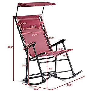 Ergonomic Design Zero Gravity Folding Rocker Porch Rocking Chair with Sunshade Canopy, Sturdy and Durable DLHDRUSTS