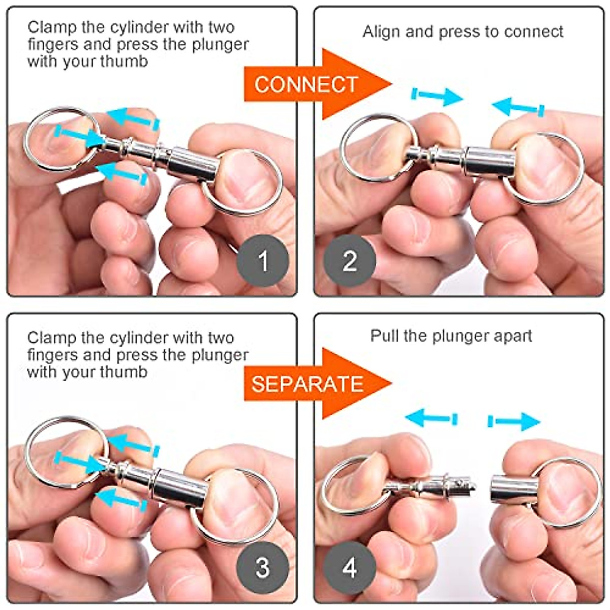 CooBigo 3 Pack Quick Release Detachable Keychain Dual Pull Apart Key Chain Spring Split Snap Separate Double Key Ring Lock Valet Keys Flashlights DIY Crafts Accessories