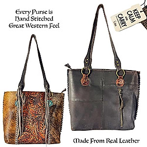 Urbalabs Western Cowhair Concealed Carry Shoulder Hobo Bag Fringe Purse Genuine Leather Handmade Stitched Handbag (Dark Brown)