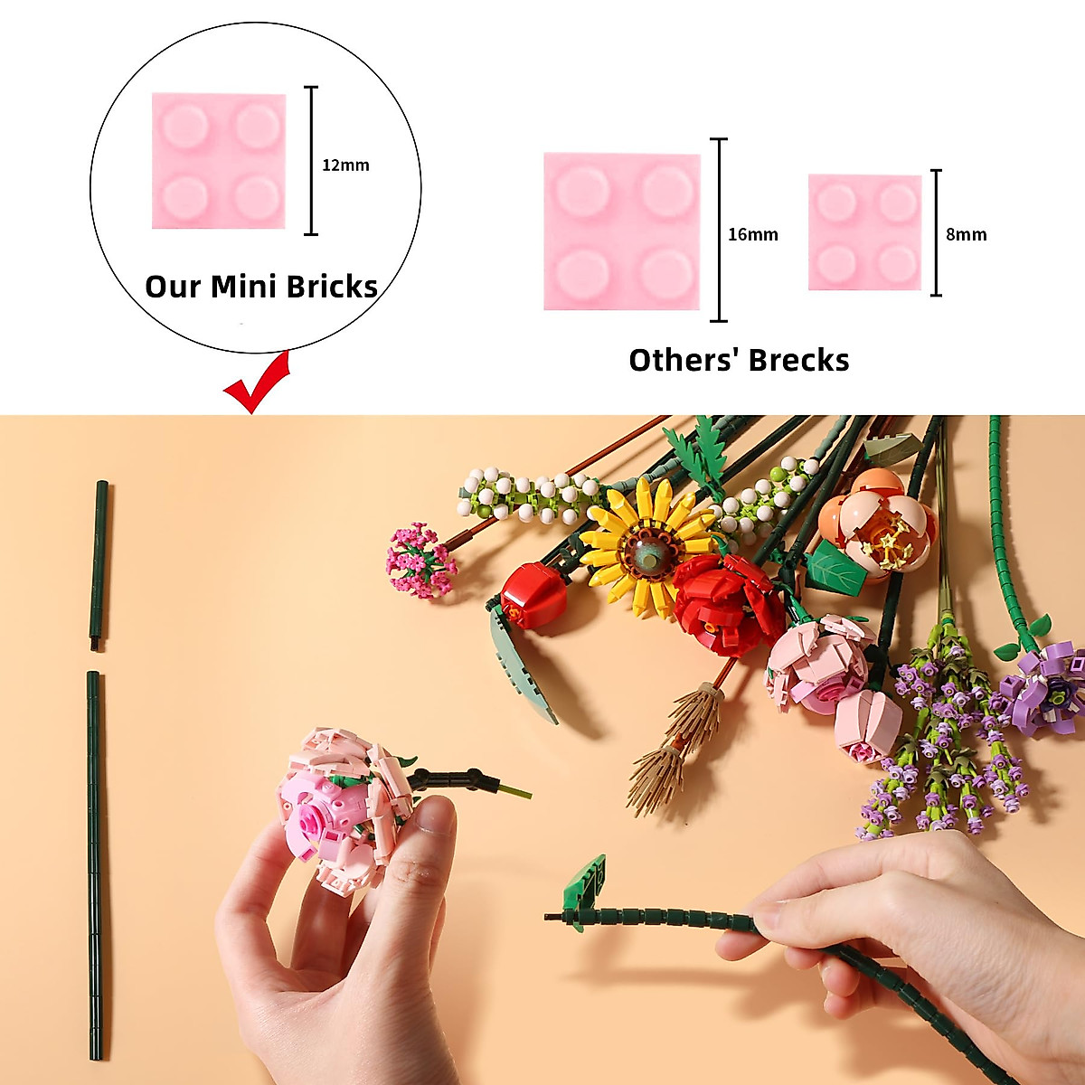 ZIYOSTAR Mini Bricks Flower Bouquet Building Sets, Artificial Flowers, DIY Unique Decoration Home, 547 Pieces Botanical Collection for Ages 8-12 yrs Old Girl for Gift (Not Compatible with Lego Set)