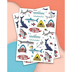 xo, Fetti Shark Temporary Tattoos - 38 Metallic Styles | Underwater Sea Creature, Ocean Animal Birthday Party Supplies, Summer, Totally Jawsome, Arts and Crafts