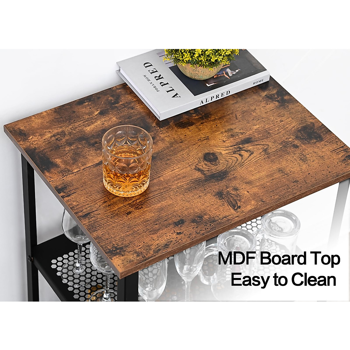 RokiaTek Bar Serving Cart Rolling Kitchen Cart on Wheels 3-Tier Storage Cart with Lockable Wheels, Standing Baker's Racks with Shelves and Steel Frame, Rustic Brown and Black