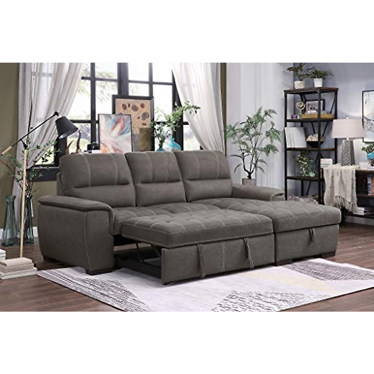 Homelegance 98" Convertible Sectional Sofa with Storage, Taupe