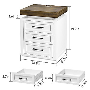 BROTTAR Nightstand with Gun Drawer, Farmhouse LED Bedside Table with Charging Station, Human Sensor, Smart Nightstand with Locking Drawer for Bedroom, Office