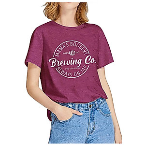 Mama's Boobery Always on Tap Shirt for Women Funny Letter Print Breastfeeding Tee Tops Humor Mother's Day Shirt Gift (M, Purple)