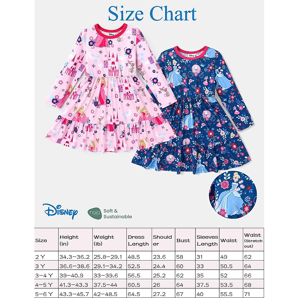 Disney Princess Toddler Girl Allover Print Long-sleeve Dress, Pink, 3T