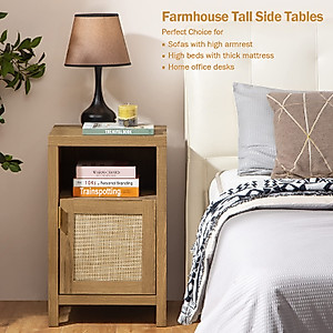 SICOTAS Tall Nightstand Set of 2 - Rattan Night Stand Farmhouse Bedside Table Boho End Table with Drawer for Bedroom Storage - 27.5in High