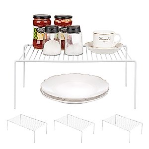Redrubbit Medium (13 x 9. 4 Inch) Cabinet Storage Shelf Rack, Rustproof Kitchen Counter and Cabinet Shelf, Storage Rack Organizer for Kitchen, Fridge, Cabinet, Bathroom, Set of 4