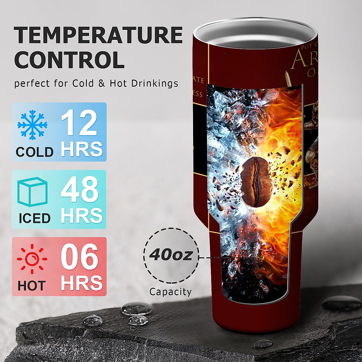 Equoza Put On The Full Armor Of God Christian Gifts for Men, Jesus Gifts Christian Coffee Mug 40 OZ Stainless Steel Tumbler,Double Wall Vacuun Insulated Cup with Lid and Straw(Pack of 1)