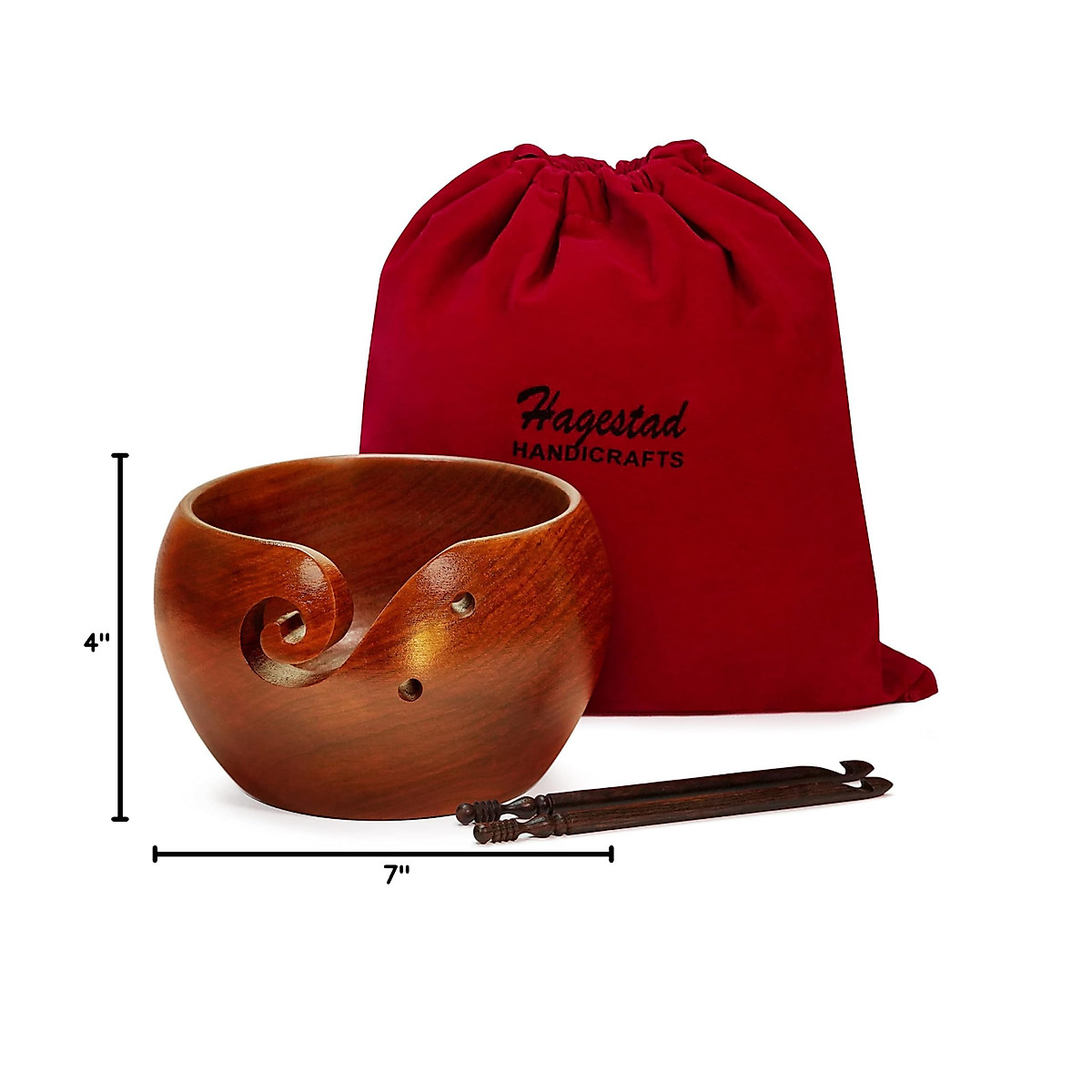 Yarn Bowl large 7 inch by 4 inch with free travel pouch and crochet hooks. Perfect Yarn Holder for Knitting and Crocheting