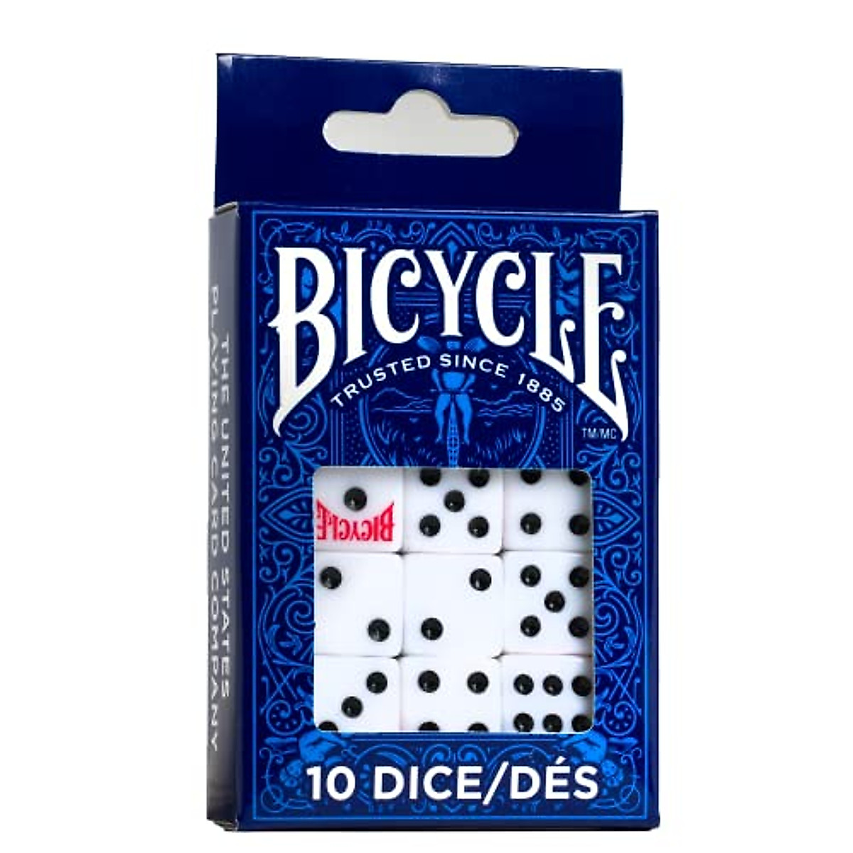 Bicycle Dice Set, Six Sided Dice, D6 Dice, Playing Dice, Standard Game Dice, 10 Count, White, 16 mm