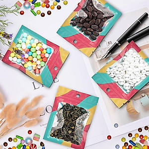 VEEMOS 100 Pieces Resealable Bags with Clear Window, Holographic Multicolored Packaging Bags Transparent Small Business Party Mylar Ziplock Bags 3.5 Inch Sample Bags