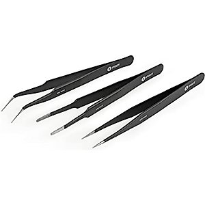 iFixit Precision Tweezers Set - Extra Fine, Angled, Blunt Tips for Electronics, Hobby, Industrial, Professional, Craft