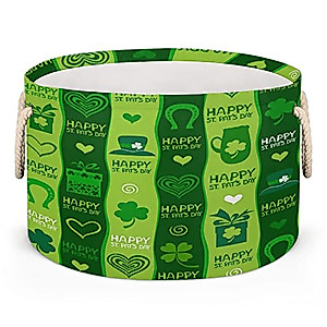 St. Patrick Beer Clover Leaf Horseshoes Large Round Baskets for Storage Laundry Baskets with Handles Blanket Storage Basket for Bathroom Shelves Bins for Organizing Nursery Hamper Girl Boy
