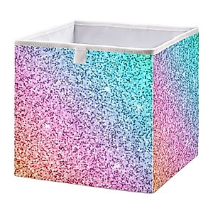 QUGRL Luxury Glitter Sparkles Cube Storage Bins Organizer Colorful Sequin Shiny Clothes Storage Basket Box for Shelves Closet Cabinet Office Dorm Bedroom 11x11 in
