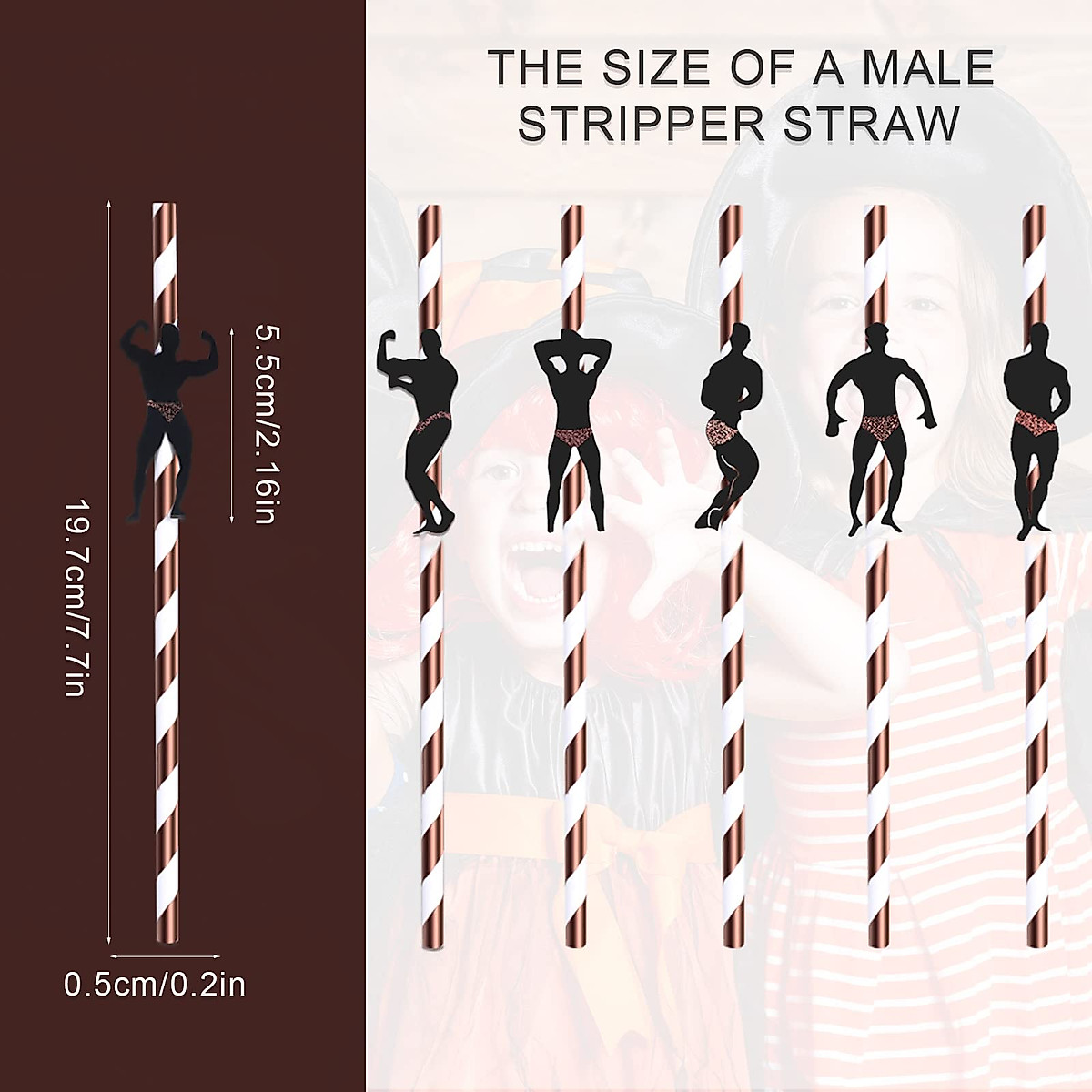 KINBOM Party Straws, 24pcs Bachelorette Party Straws Confetti Bachelorette Party Supplies Funny Drinking Straws for Adults, Party (Rose Gold)