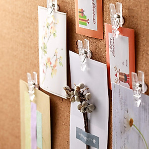 32 Pieces Reusable Push Pin Clips Photo Clips, Mini Transparent Plastic Tacks Thumbtacks Clothespins Decorative Craft Paper Clips for Cork Boards Wall Artworks Notes Photos Craft Accessories, Clear