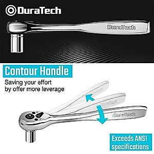 DURATECH 3-Piece Ratchet Set, 1/4", 3/8", 1/2" Drive, 90-Tooth, Quick-release, Contour Handle Designed for Better Grip, Alloy Steel, Organized in Plastic Tray