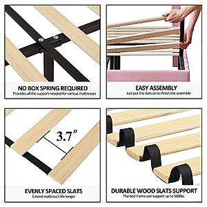 VECELO Twin Size Platform Bed Frame with Height Adjustable Upholstered Headboard, Modern Mattress Foundation,Strong Wood Slat Support, No Box Spring Needed, Easy Assembly
