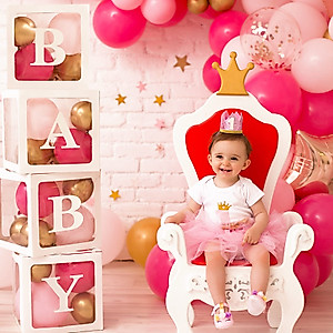 RUBFAC Baby Boxes with 4 Sets of Letters for Baby Shower, Clear Baby Shower Block Boxes with 16 Letters for Gender Reveal Decorations Birthday Party (4pcs White)