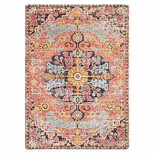 Lahome 5x7 Boho Living Room Rug Colorful Bedroom Rug, Large Bohemian Nursery Rug, Hot Pink Non-Slip Machine Washable Soft Playroom Mat Indoor Floor Accent Carpet for Dining Table Mud Room