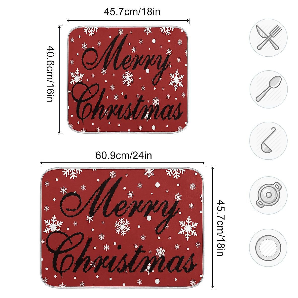 Merry Christmas Red Dish Drying Mat for Kitchen Winter Snowflake White Microfiber Drying Mats Absorbent Reversible Dish Pad Large Dish Draining Mat 18x24 inch