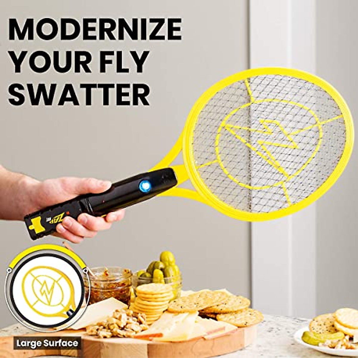 ZAP iT! Electric Fly Swatter Racket & Mosquito Zapper with Blue Light Attractant - High Duty 4,000 Volt Electric Bug Zapper Racket - Fly Killer USB Rechargeable Fly Zapper Indoor Safe - 2 Pack, Yellow