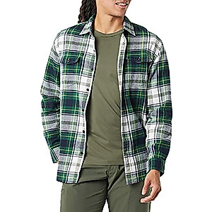 Amazon Essentials Men's Regular-Fit Long-Sleeve Two-Pocket Flannel Shirt, Green/Ivory, Plaid, X-Large