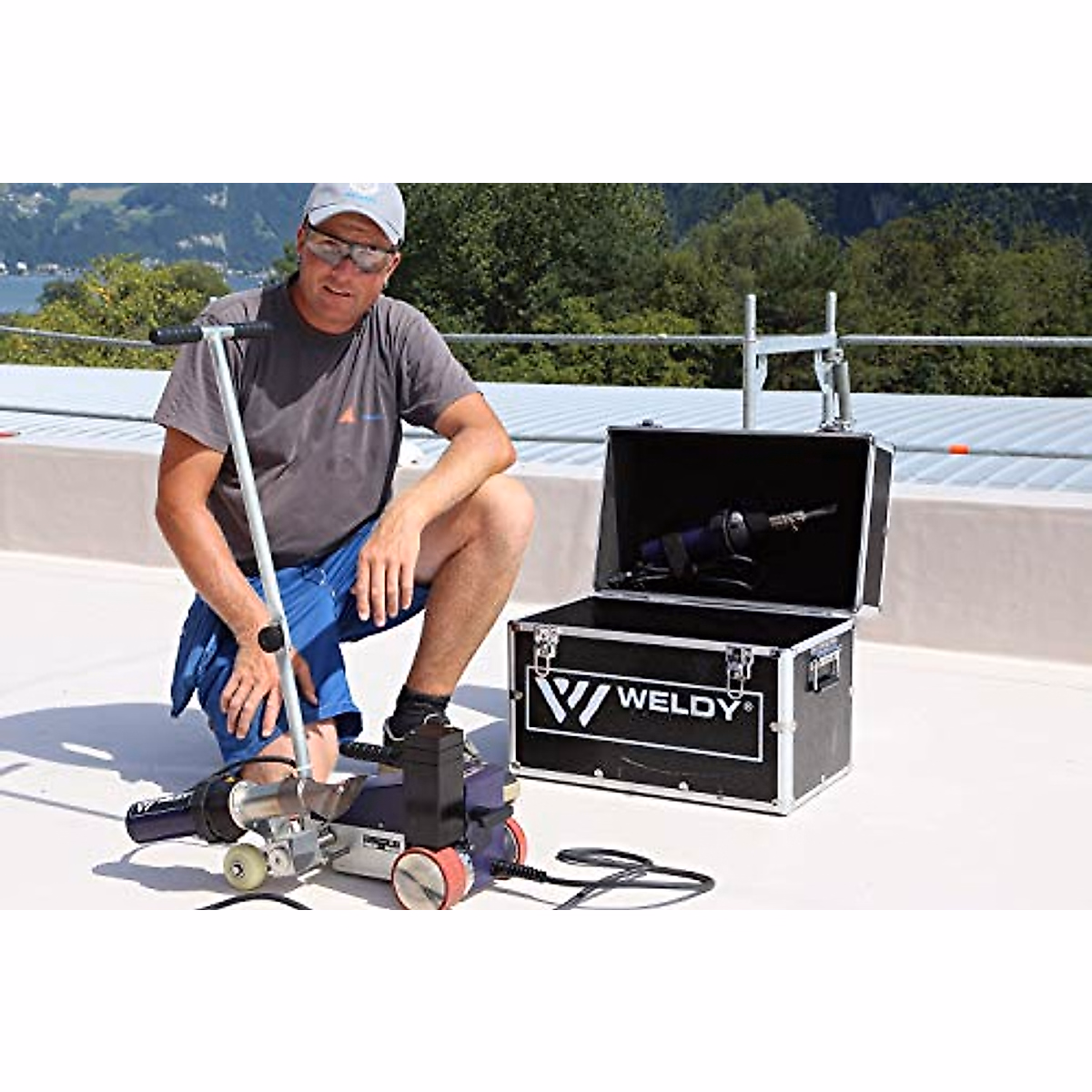 Weldy 220V RW3400 Automatic Hot Air Welder for Welding Roofing TPO PVC Membrane, 40mm Overlap Nozzle Hot Air Welder with Free 1600W Professional Hot Air Gun Tool