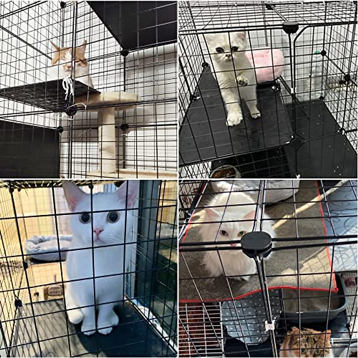 PINVNBY Metal Mesh Small Animal Cage 3-Tier Rabbit Wire Pen Fence with Ramps Pet House with Doors Cats Playpen for Kitty Puppy Bunny for Indoor Use (Black)