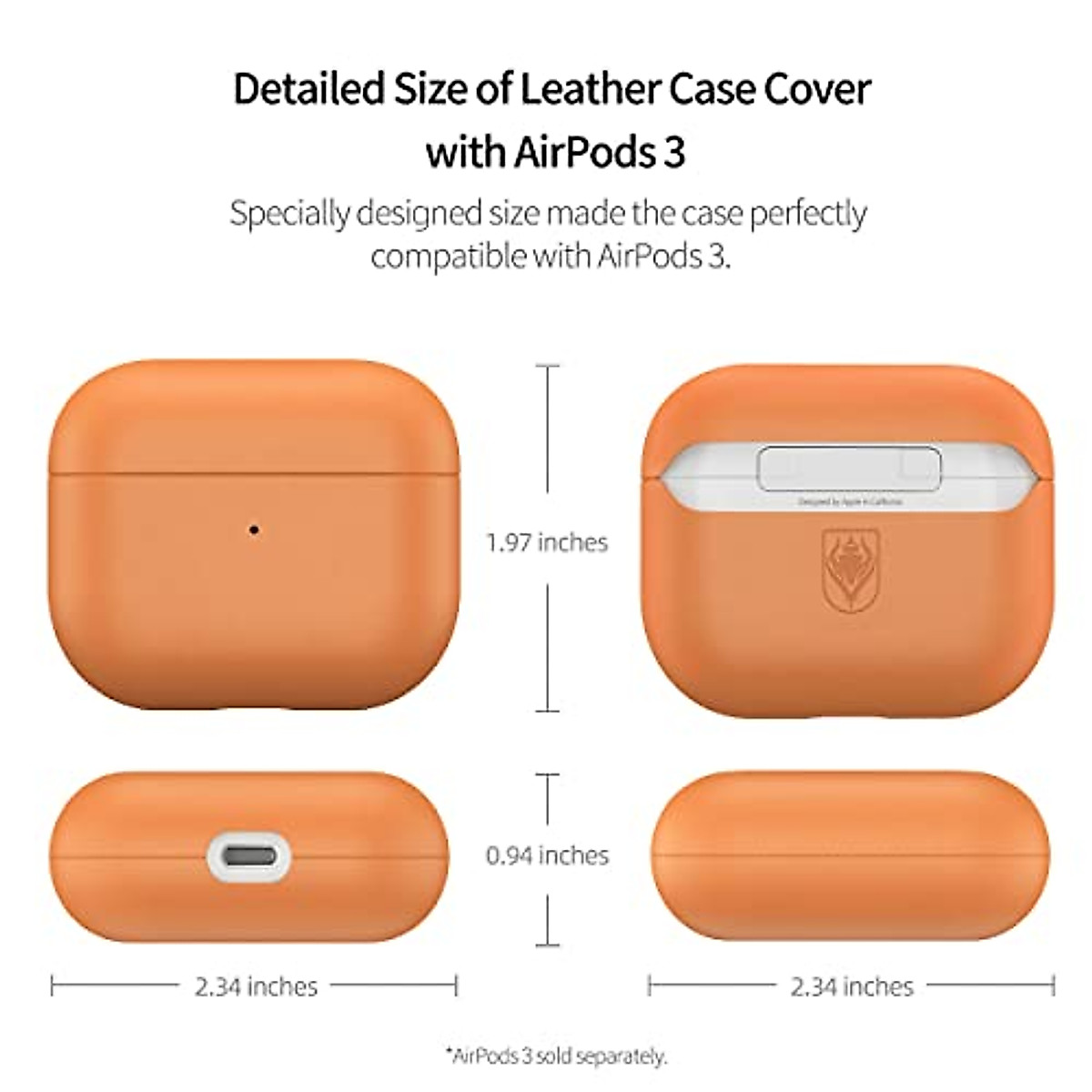 AirPods 3 Leather Case Cover, Docco Jette Fully-Wrapped Italian Genuine Leather Case for Apple AirPods 3,Supports Wireless Charging Front LED Visible