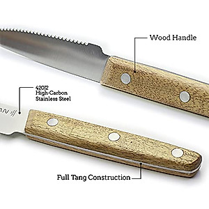 LANDOSAN Steak Knives Set of 4 Stainless Steel serrated steak knives Natural wood handle Knife Set