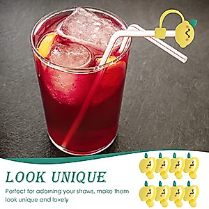 Tofficu 8pcs Straw Cover Cap Reusable Silicone Straw Toppers Cute Drinking Straw Tips Lids Cute Straws Plugs Yellow Lemon