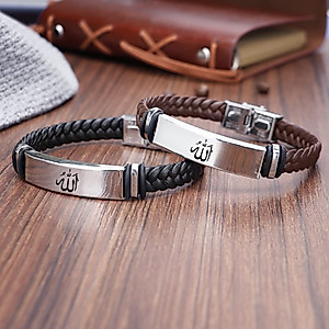 ForeverWill Islamic Allah Leather Bracelet, Religious Islam Name of God Amulet Bangle for Muslim Arab Protection Gifts for Men Women, 8.26 Inch, Black (FW-136-Allah-B)
