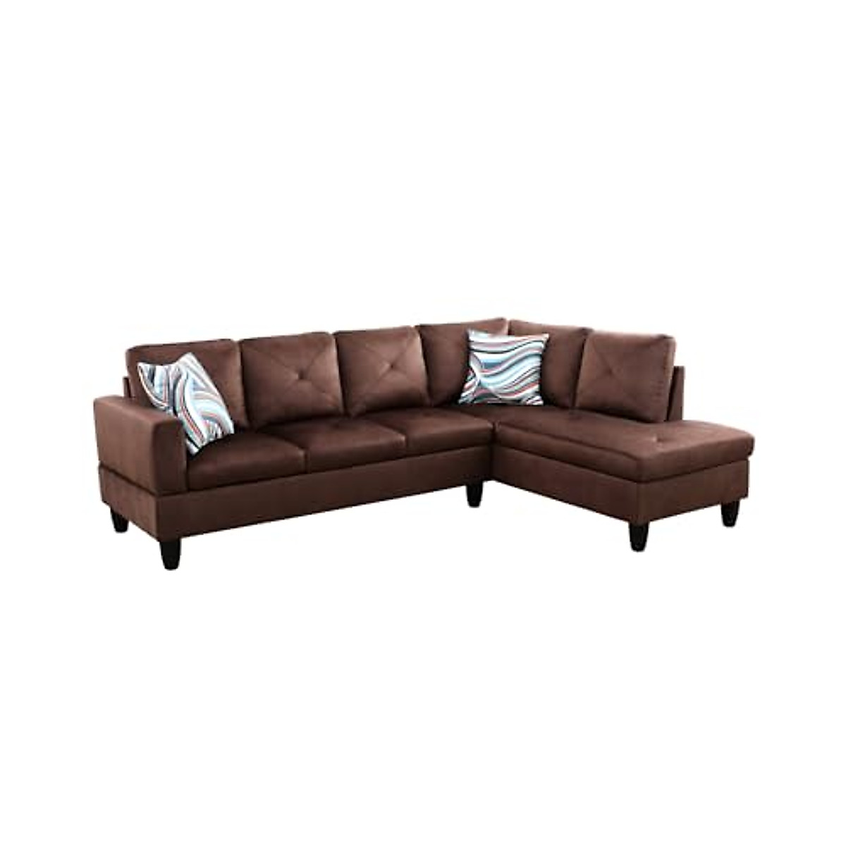 SOCOUCH Corduroy Fabric Sectional Corner Sofa, L-Shape Couch with Storage Ottoman, Living Room Furniture Sets Design for Large Space Dorm Apartment Office, Right Chaise, Brown