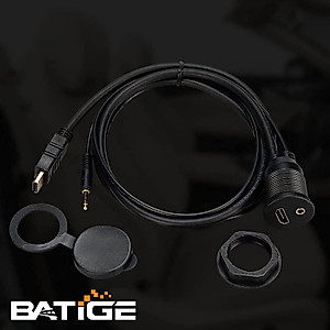 BATIGE HDMI & 3.5mm Male to Female 3.5mm + HDMI Car Mount Flush Extension Cable with Mounting Panel - 3ft