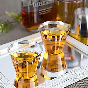 PLASTICPRO 9 oz Disposable Plastic Party Cups,Old fashioned Designed Tumblers, With gold Rim 100 Count, Crystal Clear