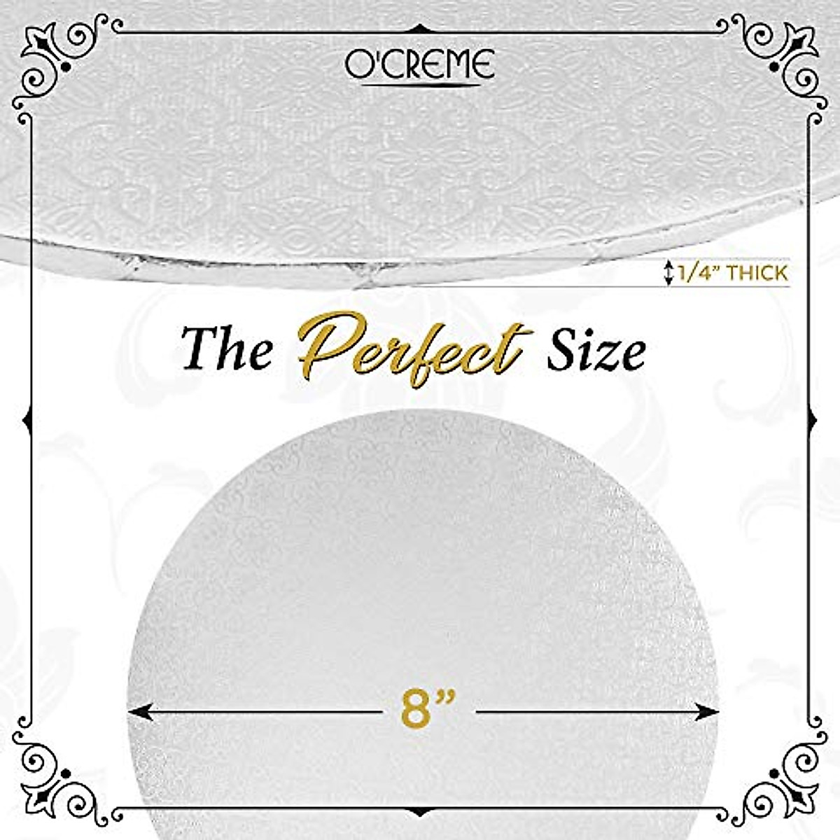O'CREME White Wraparound Cake Pastry Round Drum Board 1/4 Inch Thick, 8 Inch Diameter - Pack of 10