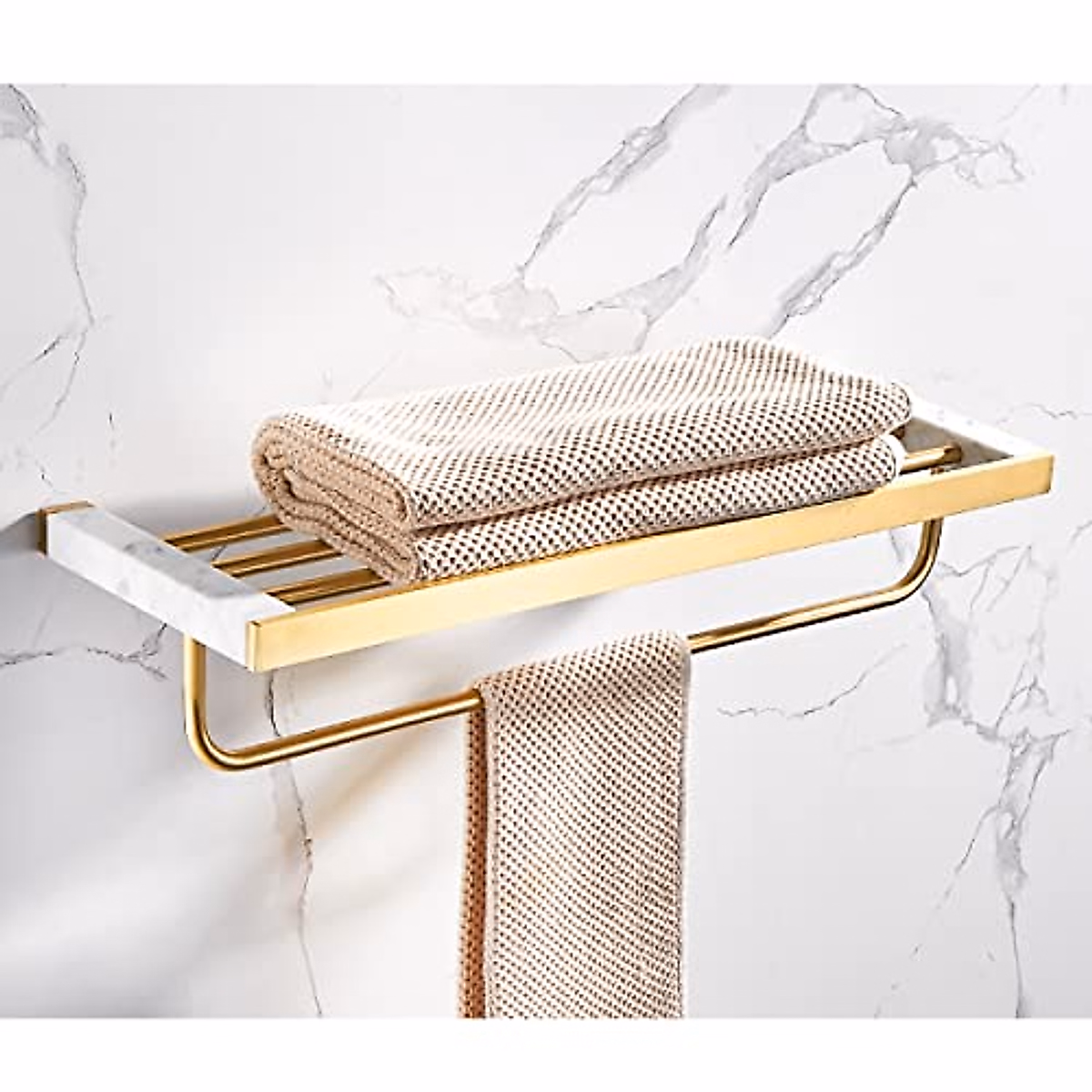 Towel Rack Hand Towel Bar Marble Bathroom Towel Holder Rustproof Wall Mount Brushed Brass, Bathroom Hardware Accessories Towel Shelf (Color : Bath Towel Rack)