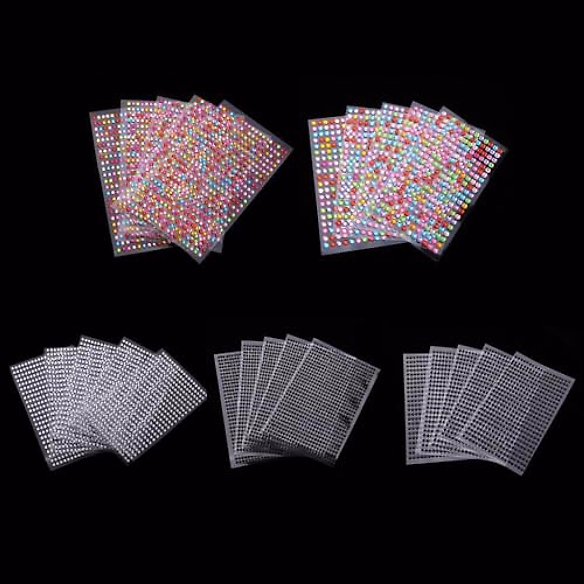 DTOWER 5 Pcs Sparkling Crystal Rhinestone Gem Adhesive Stickers 3mm, Mixed Color, 6mm 5 Pcs