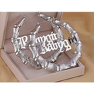 Gold Silver Plated Big Bamboo Hoop Earrings for Women Hip-Pop Style Party Jewelry(B:Silver)